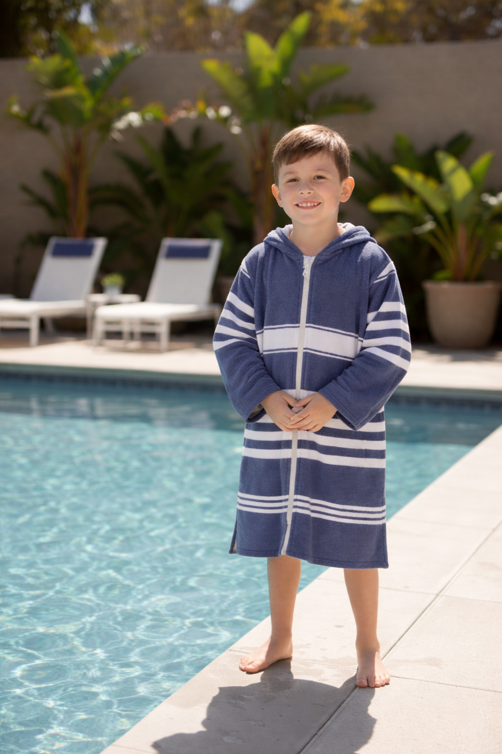 Navy Blue Striped Poncho - Priced from $50– Palama Living