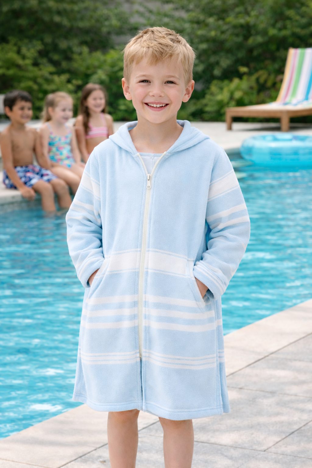 Pale Blue Kids Striped Poncho - Priced from $50– Palama Living